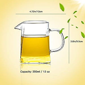 12 oz Pitcher Glass Tea Pitcher Small Glass Pitcher High Temperature Resistant Clear Glass Tea Cup Chinese Kungfu Teaset 350ml Fair Cups with Handle Cha Hai Gong Dao Bei Gongfu Teaware Drinkware
