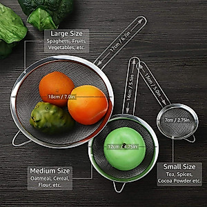 Eleen Stainless Steel Strainer | Set of 3 Kitchen Strainers Available Sizes (S,M,L) | Perfect Strainers for Kitchen Use | Mesh Strainer with Durable, Strainers fine Mesh for Tea, Pastas, Vegetables