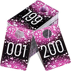 Jetec 200 Pieces 3.5 x 2.2 Inch Live Plastic Number Tags Consecutive Live Number Tag, 001-200 Reusable Normal and Reversed Mirrored Image Number Tag for Live, Hanger Card for Clothes (Pink)