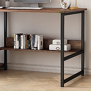 YQ JENMW Computer Desk with 4 Tier Shelves,43.3 Inch Study Table Desk with Storage Shelf,Study Gaming Storage Table Writing Desk with Bookshelf for Home Office Bedroom, Brown