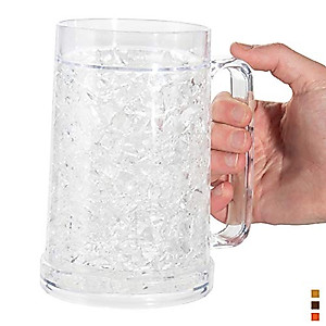 luxail Freezer Beer Mugs, Double Wall, Insulated Gel Plastic Pint Freezable Glasses, 16 oz, Clear 2 pack, Chiller Frosty Cup, Frozen Ice Freezer Mug, Freezer Cups