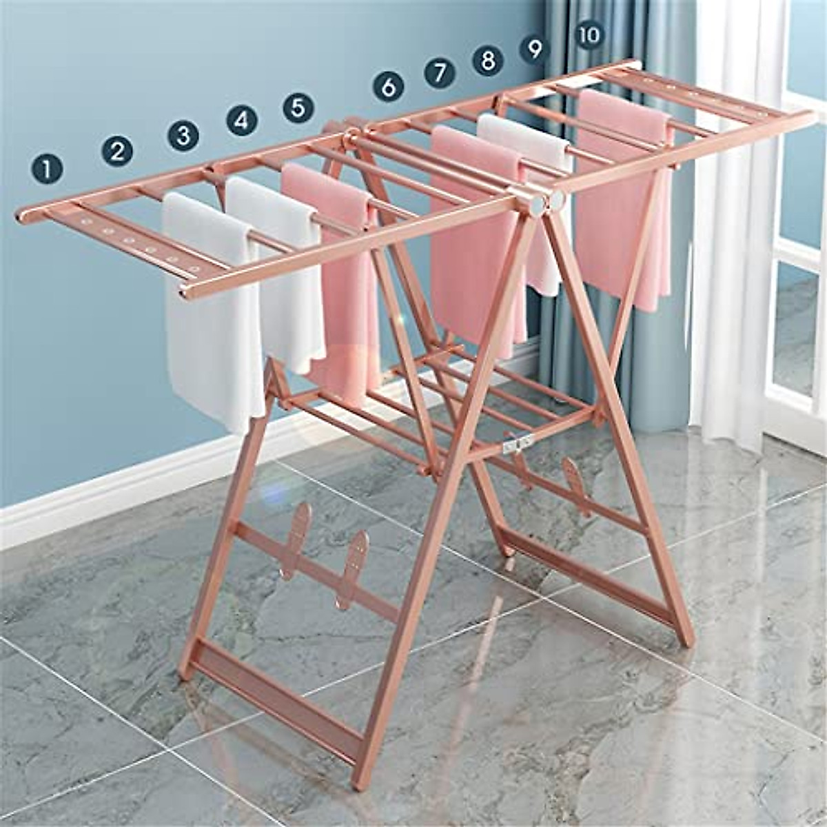 CZDYUF Aluminum Alloy Clothes Drying Hanger Floor Folding Clothes Rack Indoor Balcony Home Baby Clothes Drying Quilt Hanger (Color : Pink, Size : 110 * 47 * 11cm)
