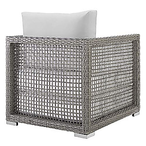 Modway Aura Wicker Rattan Outdoor Patio Arm Chair with Cushions in Gray White