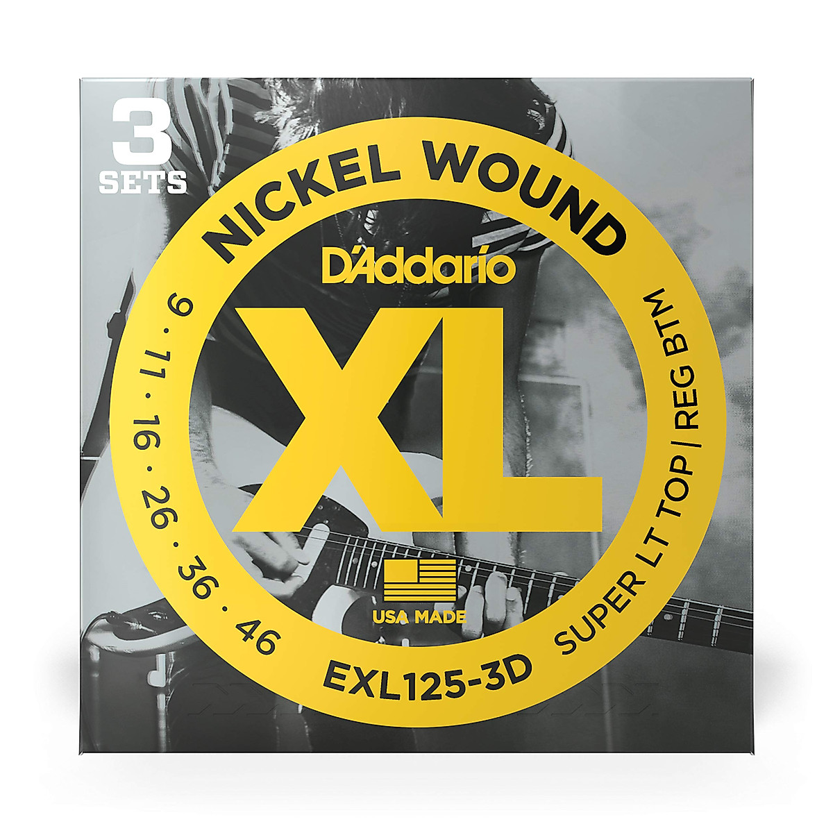 D'Addario EXL125-3D Nickel Wound Electric Guitar Strings, Super Light Top/Regular Bottom, 9-46, 3 Sets