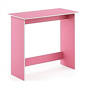 FURINNO Simplistic Study Table, Pink, 15.5 in x 31.5 in x 29.75 in (D x W x H) and Furinno 7-Cube Reversible Open Shelf, White/Pink 11048WH/PI
