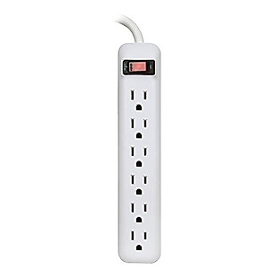 Prime Wire & Cable PB801118 6-Outlet Power Strip with 14-3 SJT 1.5-Feet Cord, White