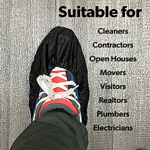 GSD Brand 100 Pack Extra Large Black Disposable Non-Slip Boot & Shoe Covers. Water Resistant Indoor Use Premium Durable Booties with Non Skid Treads. Fits US Men's Size 14 and Women's 16 Shoe Size