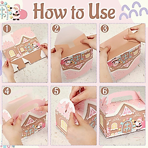 Kritkin 20 Pcs Pink Christmas Treat Boxes 3D Gingerbread House Cookie Boxes Cute Xmas Cardboard Gable Goodie Gift Boxes for Snacks Macaron Candy Party Favor Family Class Gifts Giving