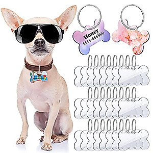24 Pieces Blank Acrylic Dog Tag Bone-Shaped Acrylic Dog ID Tags with 24 Pieces Key Chain Rings for DIY Dogs and Cats Pet Name Number Tags Crafts Decorations, 1.49 x 1 Inch