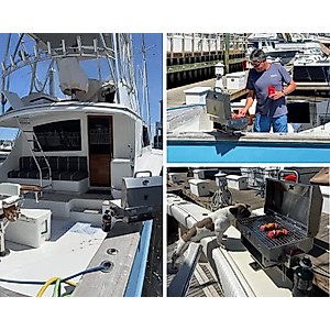 Boat Grill with Mount - Portable Propane Gas BBQ - Grills Secure into Rod Holder | Adjustable Legs for Table Top Use | Stainless Steel Marine Stove -Great Outdoor Barbecue