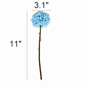 Tinsow 12 Pcs Artificial Flowers Faux Ball Chrysanthemum Bouquet Silk Light Blue Flowers Bridal Wedding Bouquet for Home Easter Party Wedding Decoration (Light Blue, 12)