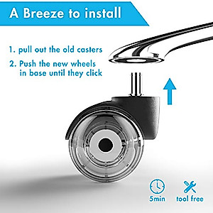 Office Chair Caster Wheels 2 Inch Heavy Duty Computer Desk Chair Wheel Replacement Quadruple Ball Bearings Chair Casters Smooth Safe Rolling for All Floors, Set of 5