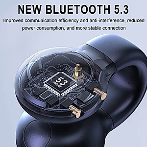 Bluetooth 5.3 Ear Clip Bone Conduction Headphones, Wireless Earbuds with Earhook for Gym, Open Ear in Ear Headphones, Mini Sports Waterproof Running Earring Headphones,