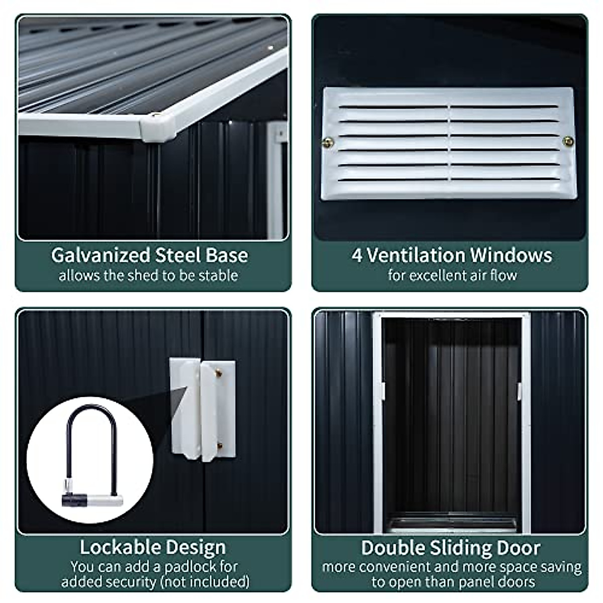 Outsunny 7' x 4' Steel Storage Shed Organizer, Garden Tool House with 4 Vents and 2 Easy Sliding Doors for Backyard, Patio, Garage, Lawn, Dark Grey