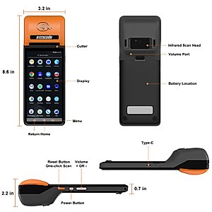 symcode Thermal POS Receipt Printer with Android 8.0 OS 5.9inch Touch Screen Terminal Handheld PDA Printer, Support Wi-Fi Bluetooth, Support Loyverse, Kyte, iReap, Built-in Google Play Orange
