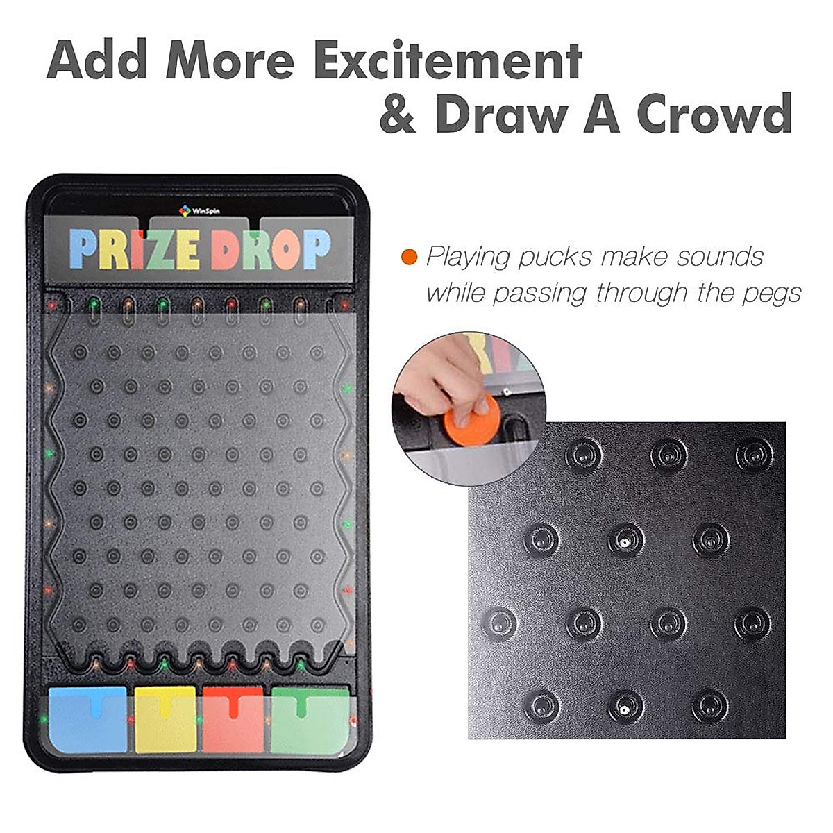 WinSpin 41"x25" Prize Drop Board Foldable Stand Disk Drop Board Game with 12 Playing Pucks for Carnival Tradeshow Party, (with Multi-Colored LED Light)