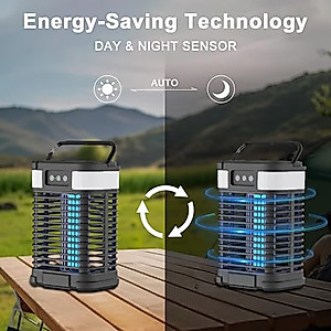 Solar Bug Zapper, 4200V Mosquito Zapper, Cordless & Rechargeable Bug Zapper Outdoor with LED Light, Portable Waterproof Electric Fly Zapper with Hook, for Patio Camping Backyard Garden