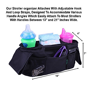 Lebogner Stroller Organizer, Insulated Deep Pocket Stroller Cup Holder To Keep Warm Or Cold Bottles, Extra Stroller Storage Space Accessories Pouch, Secured Universal Fit Black Baby Diaper Hanging Bag