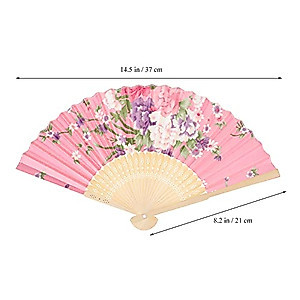 RAZZUM Hand Fan Foldable 2 Pcs Floral Folding Hand Fan Chinese Vintage Retro Silk Handheld Fans with Frames for Wedding Dancing Church Party Gifts Pink Japanese Fan Fan