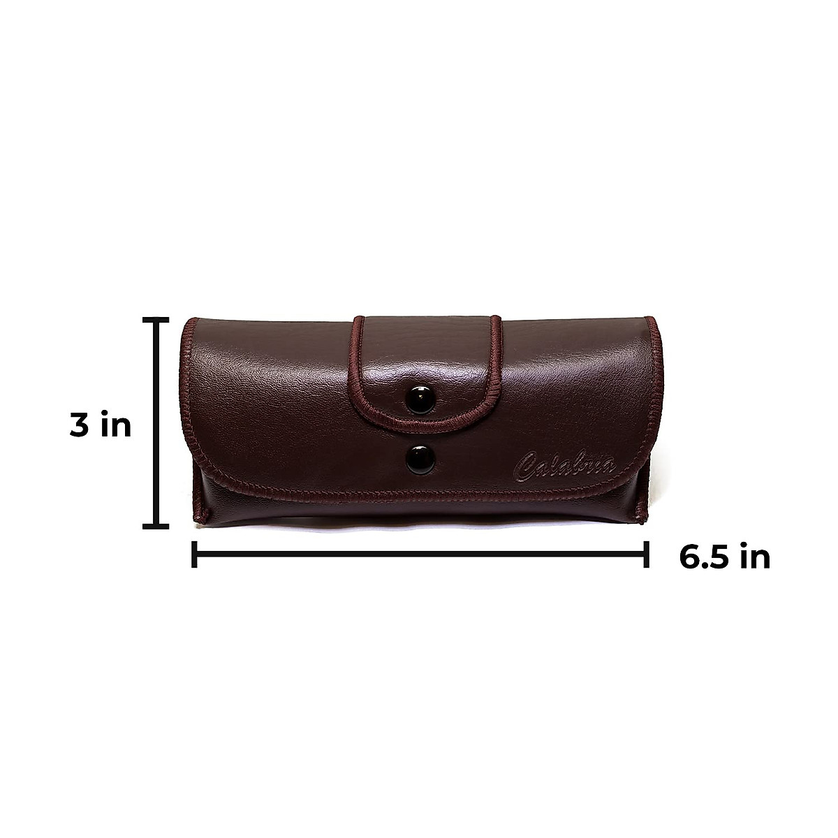 Calabria Double Snap Belt Loop Eyeglass Case Brown PU Leather Vintage Old School Eye Glasses Pouch Semi-Hard Sunglass Holder
