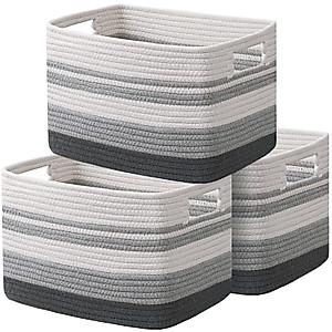 UBBCARE 3 Packs Storage Basket, Cotton Rope Baskets for Organizing Toys, Clothes, Woven Basket Bin for Shelves, Laundry Room, Bedroom, Nursery, and Living Room - Black & Brown Basket