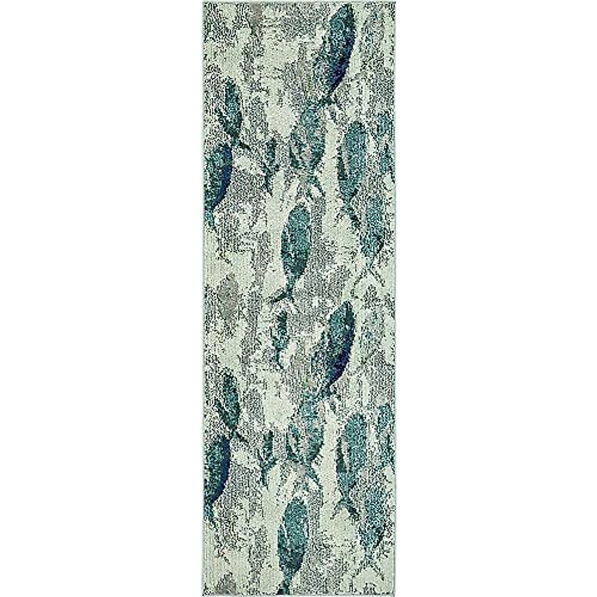 Unique Loom Positano Collection Coastal Modern Fish Light Blue Runner Rug (2' x 7')