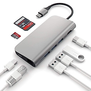 Satechi USB C Hub Multiport Adapter, USB C Docking Station with 4K HDMI, 60W USB C PD Charging, 3 USB-A, Ethernet, Micro/SD Card Readers, for MacBook Pro/Air M1 M2 M3, Windows - Space Gray
