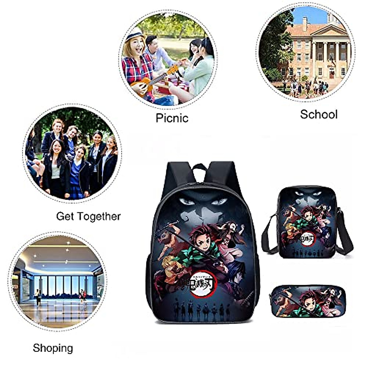 Konbeases Anime Demon Slayer Schoolbag, Multipurpose Bookbag with Pencil Case and Lunch Bag, Backpack for 12-18 Year Boys Girls-Agatsuma Zenitsu B