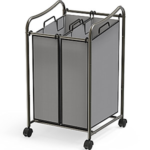 Simple Houseware 2 Bags Laundry Sorter, Dark Grey