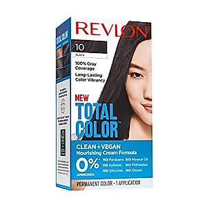 Revlon Permanent Hair Color, Permanent Hair Dye, Total Color with 100% Gray Coverage, Clean & Vegan, 10 Black, 10.2 Oz