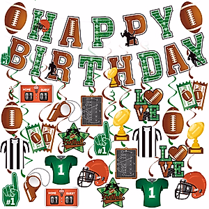 26 PCS Football Party Banners Football Birthday Decorations Sports Theme Hanging Swirls Happy Birthday Party Ceiling Streamers for Boys Kids Birthday Sports Party Supplies