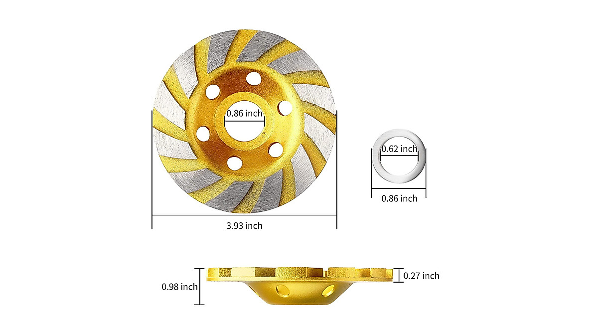 3pcs 4-Inch Concrete & Stone Grinding Cup Wheel - Heavy Duty Turbo Diamond
