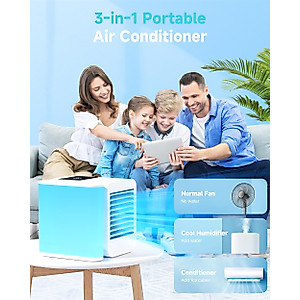 Portable Air Conditioner Mini AC: Evaporative Mini Air Cooler with 𝟳 𝗖𝗼𝗹𝗼𝗿𝘀, USB Personal Air Cooler Desktop Cooling Fan Unit with 𝟭𝟬𝟬𝟬𝗺𝗹 𝗪𝗮𝘁𝗲𝗿 𝗧𝗮𝗻𝗸 for Room Office Home