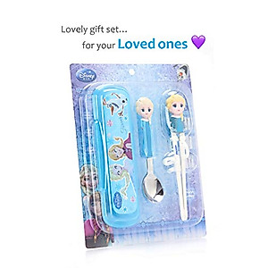 Frozen Queen Elsa Kids Children Spoon Training Chopsticks Flatware Utensil Cutlery Dinnerware Tableware Set with Case, 3 pieces