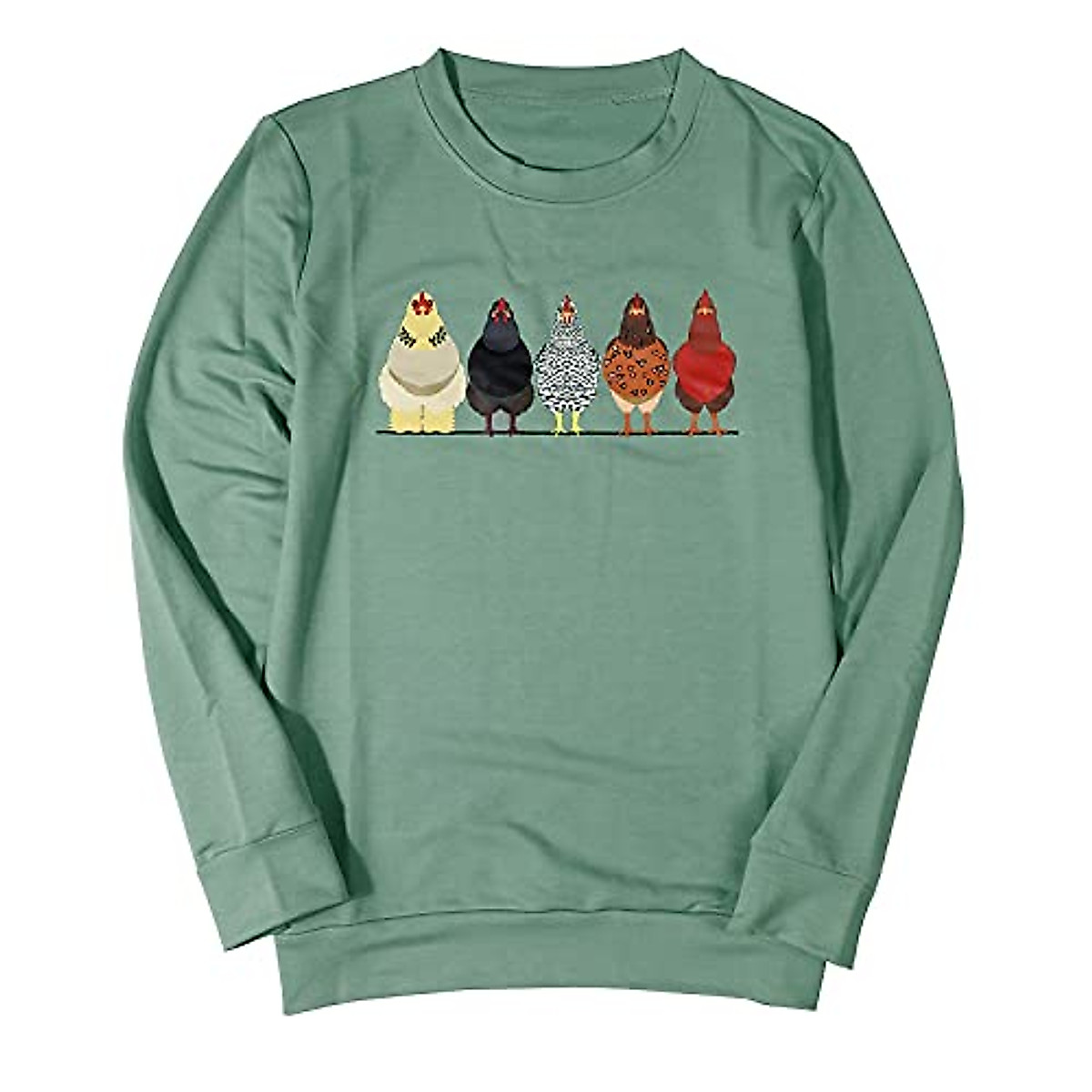 VILOVE Cute Sweatshirts for Women Chicken Graphic Long Sleeve Crew Neck Pullover Casual Fall Tops Shirts Green