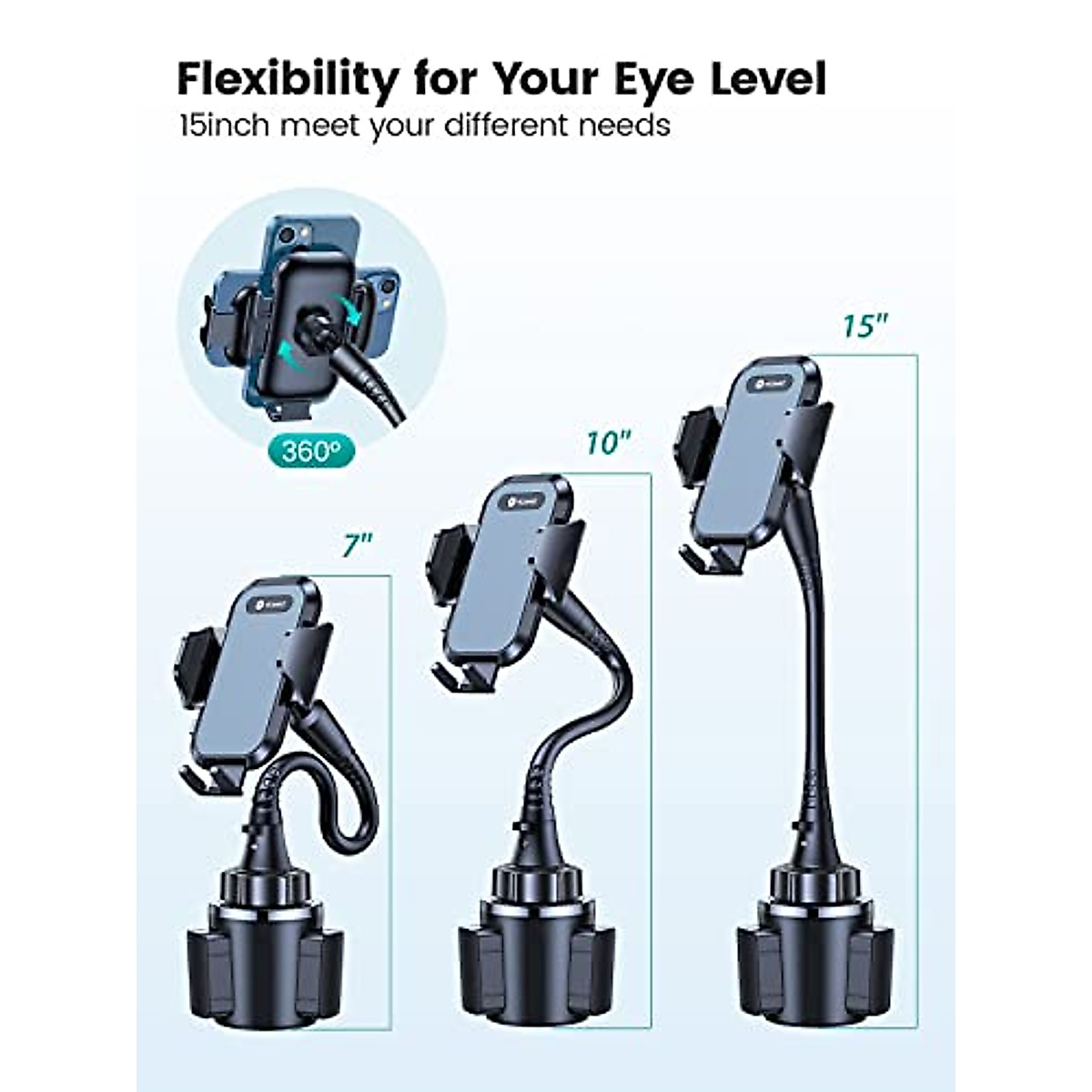 𝗨𝗽𝗴𝗿𝗮𝗱𝗲𝗱 15'' Cup Holder Phone Mount [𝗦𝘁𝗮𝗯𝗹𝗲 & 𝗦𝗲𝗰𝘂𝗿𝗲] Cup Phone Holder for Car, Adjustable Long Neck Phone Cup Holder for Car, SUV, Truck, Fit for iPhone 14 13 Pro Max, All Phones