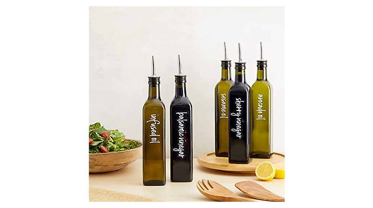 Talented Kitchen 132 White Script Oil & Vinegar Labels for Bottles