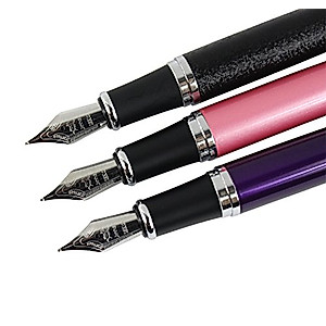 3 PCS Jinhao X750 Fountain Pen Medium 18KGP Nib in 3 Colors(Black, Purple, Pink) with Transparent Pen Pouch