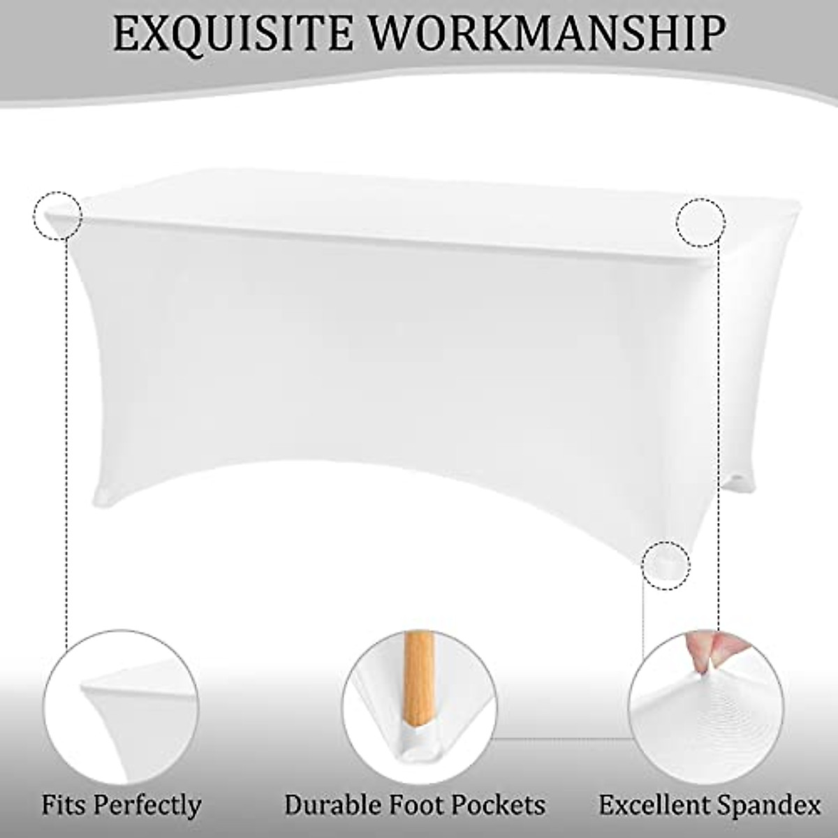 JALANCY 8 Pack 6FT Spandex Table Covers Fitted Rectangle Tablecloth Washable Wrinkle Resistant Stretch Table Cloth for Folding Table Wedding Party Birthday Banquet Bar Events（White）