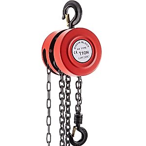 VEVOR Hand Chain Hoist, 2200 lbs /1 Ton Capacity Chain Block, 8ft/2.5m Lift Manual Hand Chain Block, Manual Hoist w/Industrial-Grade Steel Construction for Lifting Good in Transport & Workshop, Red