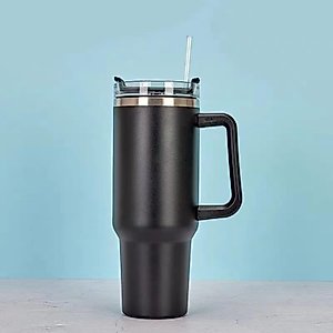 Modern 40 oz Tumbler Cup with Handle and 1200ml Large Capacity | Insulated Reusable Stainless Steel | Coffee Thermos Mug Car Cup |Travel Tumbler Cup hot water bottle with straw | Black