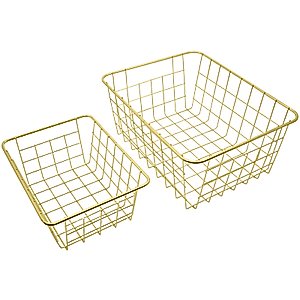 Stephanie Imports Set of 2 Nested Wire Basket Trays for Storage and Organizing (Gold)