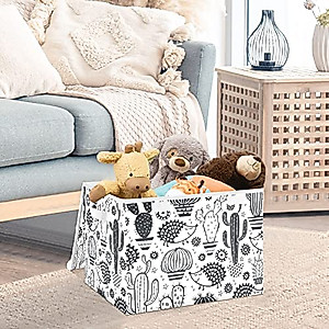 Krafig Animal Hedgehog Black White Foldable Storage Box Large Cube Organizer Bins Containers Baskets with Lids Handles for Closet Organization, Shelves, Clothes, Toys