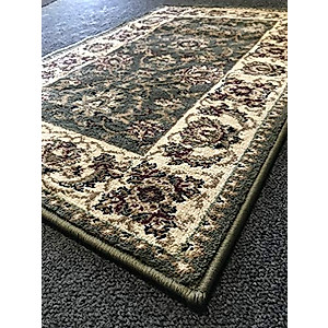 Traditional Oval Doorway Mat Persian 330,000 Point Area Rug Green Burgundy Beige Design 601 (2 Feet X 3 Feet)