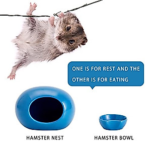 Howise Small Pet Animal Houses Habitats Decor and Food Bowl for Dwarf Gerbils Hamster Sand Bath Container, Ceramic Hamster Hideout Hut Cave Bathtub Bed House, Hamster Bathroom Cage