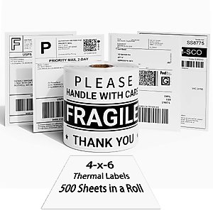 Thermal Labels 4" x 6", 2.42 lb, 1 Ream, 500 Sheets, White, D520BT Paper Compatible with Zoolion DYMO MUNBYN Omezizy Rollo JADENS Phomemo and Other 4x6 Shipping Label Printers.
