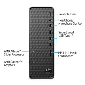 HP - S01-aF0011 Slim Desktop, AMD Athlon Silver 3050U, 4GB RAM, 256 GB SSD, Windows 10 Home (S01-aF0011, Black) Jet Black