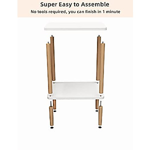 NUTMAK Side Table, Slim Nightstand Bedside Table with Solid Wood Legs, 2-Tier End Table with Storage Shelf for Living Room Bedroom Entryway, No-Tool Assembly.