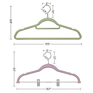 SONGMICS 30-Pack Pants Hangers and 50-Pack Clothes Hangers Bundle, Velvet Hangers with Adjustable Clips and Swivel Hooks, Space-Saving, Pale Purple and Pale Green UCRF012GP30 and UCRF021GR50