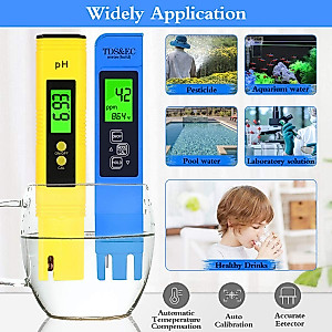 PH Meter TDS Meter Kit, Water pH Meter and 3 in 1 TDS&EC Water Tester Combo, ±0.01 pH Accuracy ±2% F.S Accuracy TDS/EC/Temperature Meter,for Hydroponics, Household Drinking, Aquarium